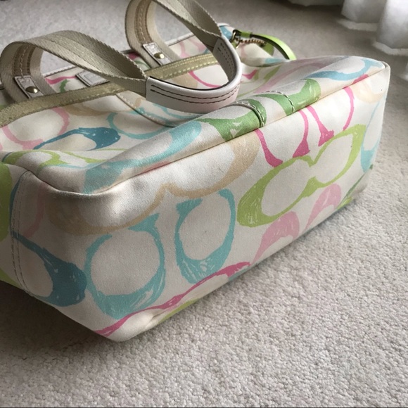 Coach | Bags | Large White Coach Shoulder Bag W Multicolor Logo | Poshmark